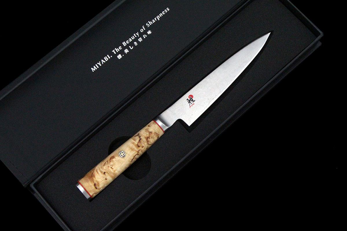 ペティナイフ 130mm ステンレス MC63 ダマスカス 雅 MIYABI 5000MCD 34372-130 鍔付き柄 箱付 KN02 ...